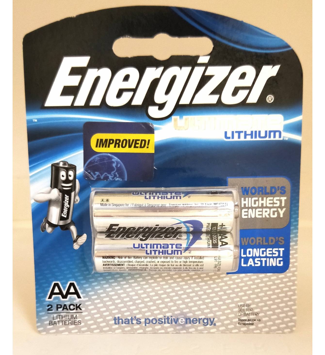 AA Size Battery, Lithium Energizer e2, #L91 BP-2
