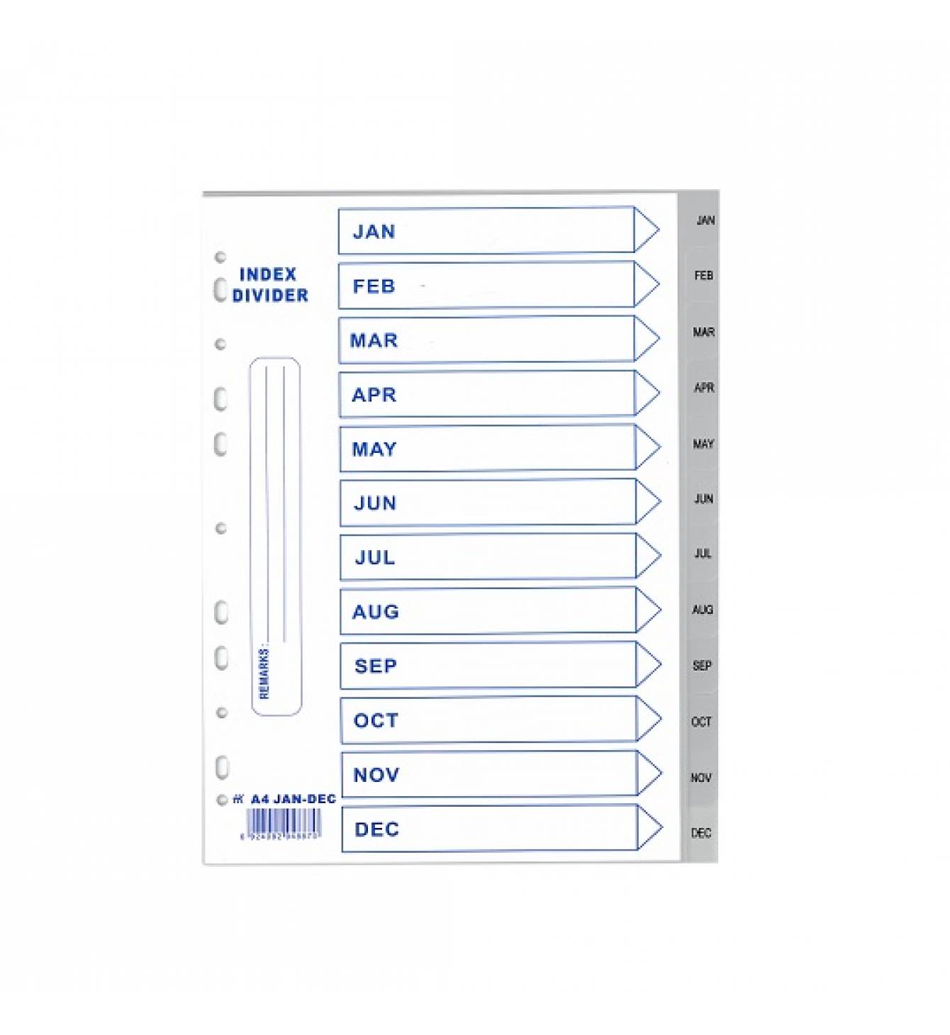 A4 Jan to Dec 12 Part PVC Filing Divider