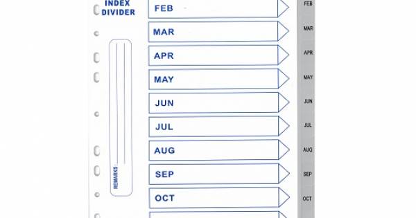 A4 Jan to Dec 12 Part PVC Filing Divider